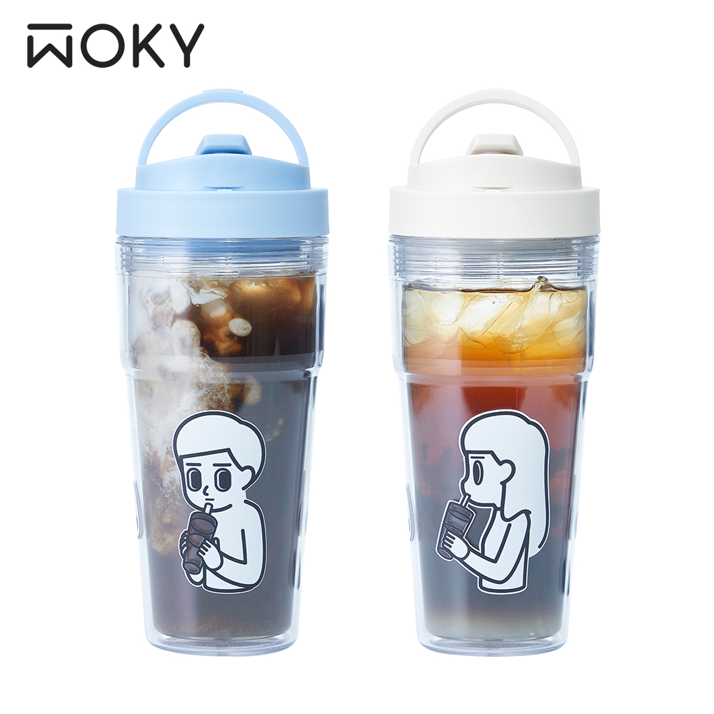 【WOKY x 消極男子】雙層純透又又杯 ECOZEN® 750ml(3.0洩壓解鎖蓋) 附彈跳吸管 | 蝦皮購物