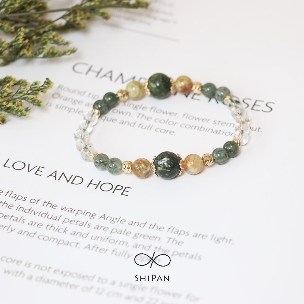 【細絆ShiPan】蛇年開運_蛻變新生│水晶手鍊 客製化手圍 藥王石 綠髮晶 綠石榴石 黑金超七 | 蝦皮購物