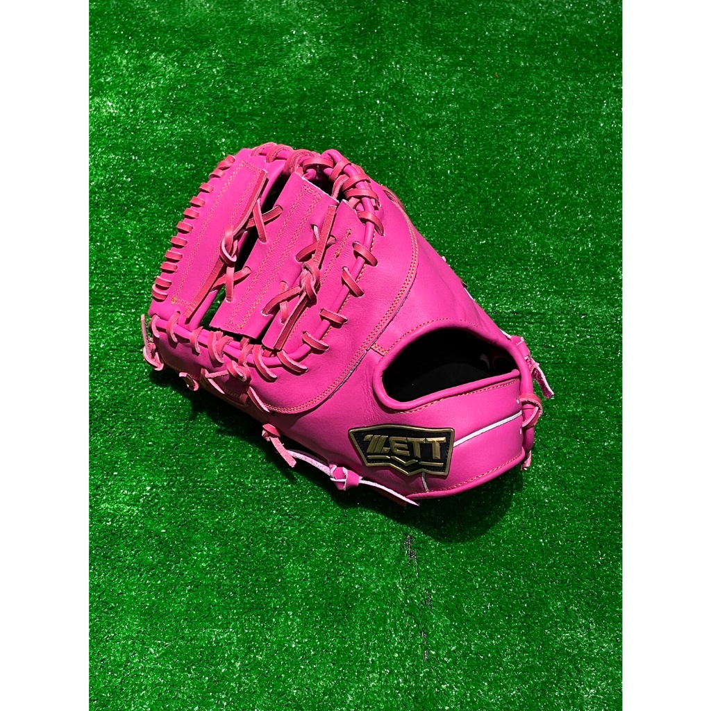 棒球世界ZETT A級硬式牛皮 棒球一壘手手套特價 本壘版標粉紅配色反手用 | 蝦皮購物