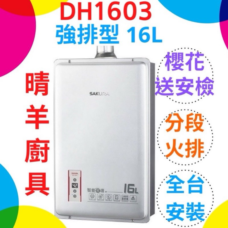 櫻花熱水器 DH1603 強制排氣16L熱水器 強制排氣16公升熱水器 櫻花牌 強排熱水器 DH1605 DH1603 | 蝦皮購物