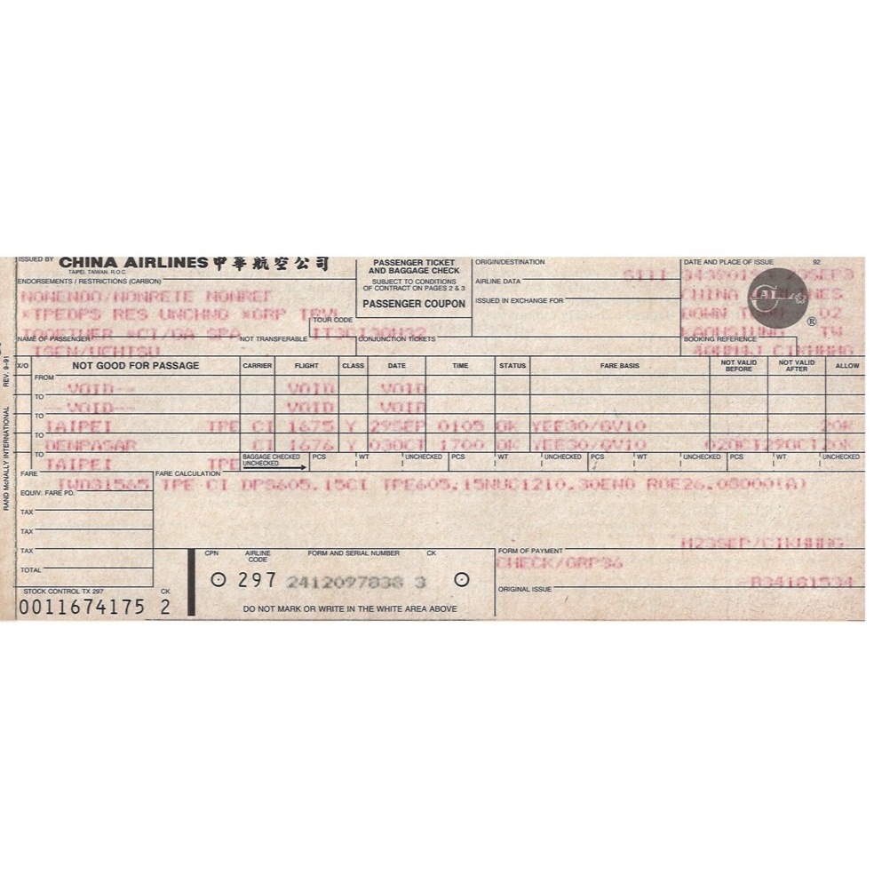RBF現貨 CHINA AIRLINES OC PAPER FLIGHT TICK TICKET-CIOC | 蝦皮購物