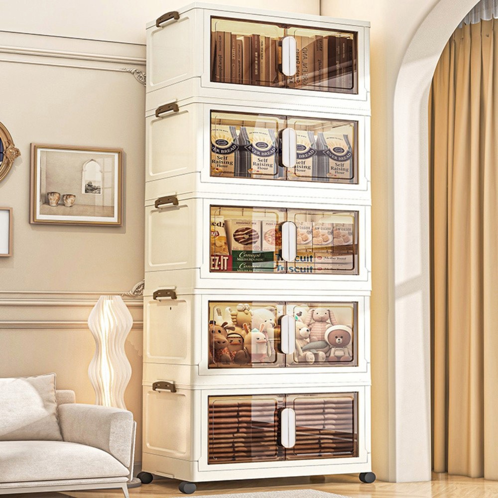 【AOTTO】55面寬奶油風雙開磁吸五層折疊收納櫃(兩色可選) | 蝦皮購物