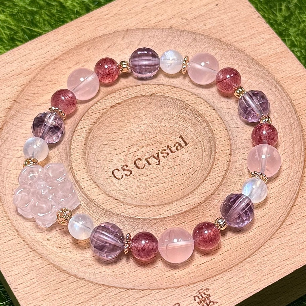 CS Crystal 編號929 - 粉晶+西柚粉晶+紫水晶+草莓晶+月光石設計款 | 蝦皮購物