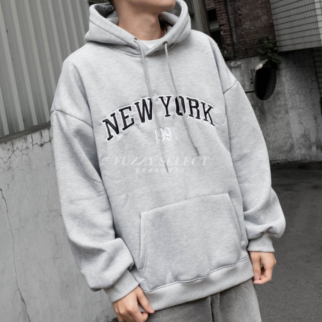 【逢甲 FUZZY】NEW YORK 199X 帽Tee 潮流 日常 美式 圖案 Logo 刺繡 帽T 黑 麻灰 深藍 | 蝦皮購物