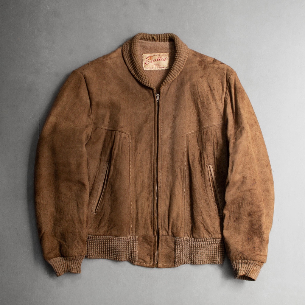 《白木11》 50S EXCELLED SUEDE BOMBER JACKET 美國 駝色 麂皮 刷毛 外套 | 蝦皮購物