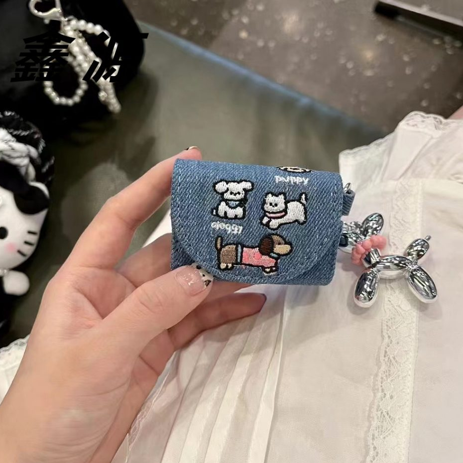 ins高級 AirPods 刺繡牛仔 線條夠 貓咪 AirPods Pro1/2AirPods2 /AirPo新三代 | 蝦皮購物