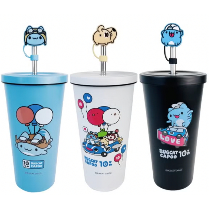 【現貨】咖波 10週年生日慶 304 不鏽鋼雙層吸管杯 黑色款 7-11 保溫 保冷 貓貓蟲 capoo | 蝦皮購物