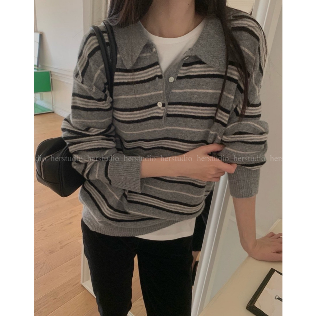 HERStudio韓國代購 男孩感翻領毛衣(3col) | 蝦皮購物