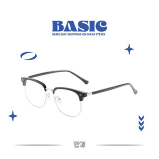 【BASIC】24H出貨｜斯文敗類 痞帥 韓國 半框眼鏡（送眼鏡袋！） 細框 鏡框 平光眼鏡 穿搭眼鏡 | 蝦皮購物