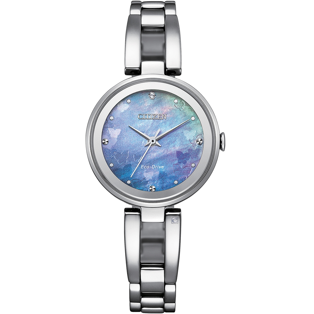 CITIZEN 星辰 希望之藍 LADY'S 光動能 白蝶貝 蝴蝶圖案腕錶 28MM (EM0801-85N) | 蝦皮購物