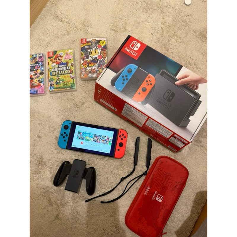Nintendo任天堂Switch第一代主機整套組紅藍配色有完整外盒 | 蝦皮購物
