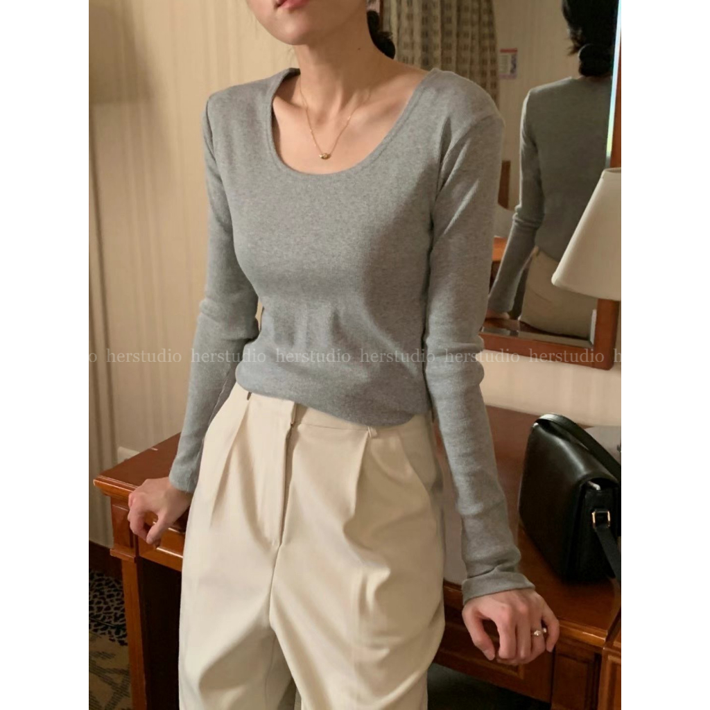 HERStudio韓國代購 基本款圓領羅紋長袖T(5col) | 蝦皮購物