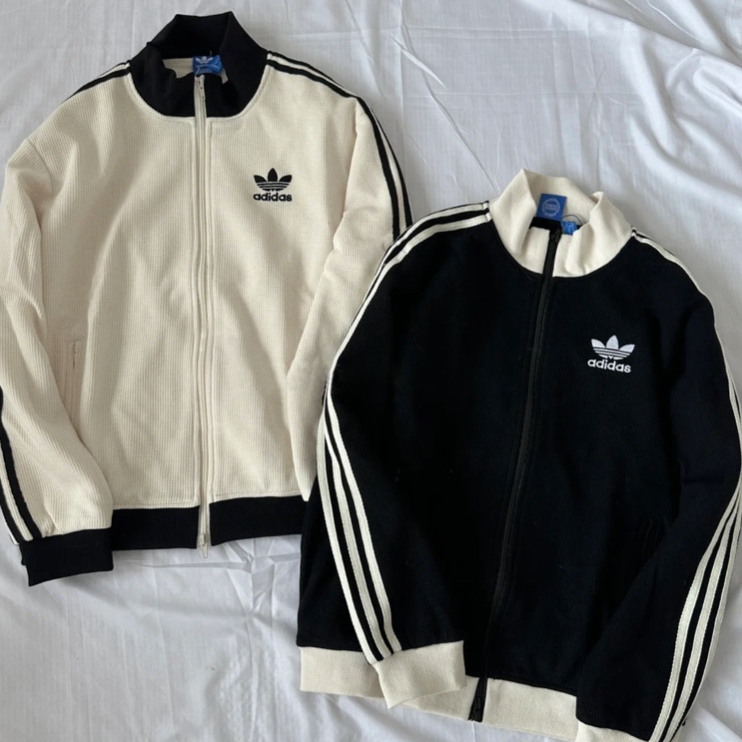 -EJ- 現貨 ADIDAS WAFFLE BBTT 華夫格 奶油黑 JW0110 JW0109 拉鍊外套 立領 | 蝦皮購物