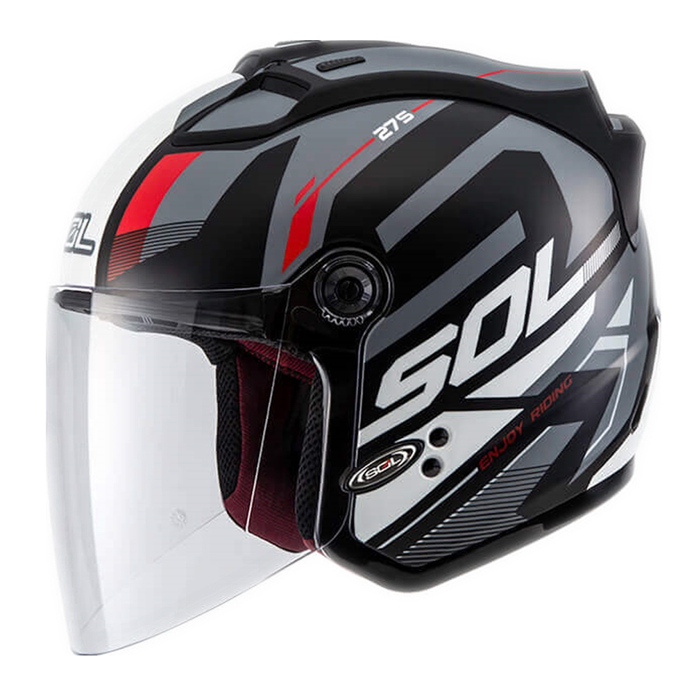 SOL 】27S 星艦 消光黑/灰紅 安全帽｜鏡片｜3/4罩｜雙D扣｜可拆內襯｜通風｜排氣｜後方LED專利警示燈 | 蝦皮購物