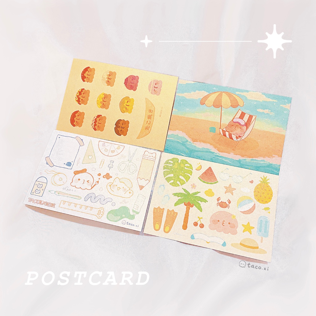 TACO.XI 原創明信片 postcard 夏日 章魚燒 文具 海灘 沙灘 卡片 文創 插畫 章魚 貓咪 療愈 可愛 | 蝦皮購物