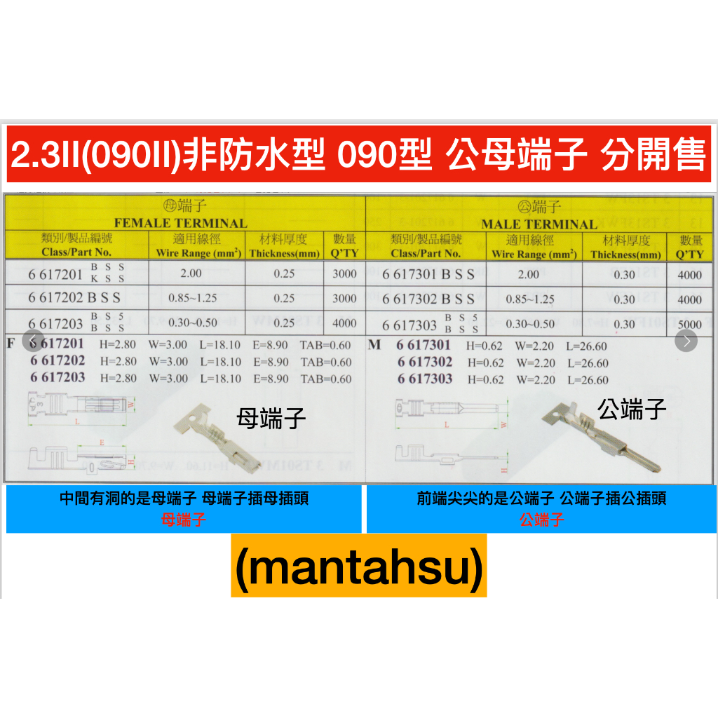2.3II(090II)非防水型 090型 公母端子 分開售～ | 蝦皮購物