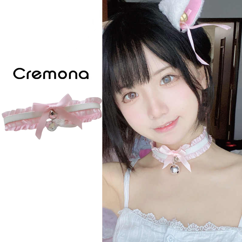 【隔日達】粉色荷葉花邊皮質項圈 鈴鐺項圈牽引繩 鎖骨鏈 甜美風設計 軟妹 COS 角色扮演 手作款式 Choker | 蝦皮購物