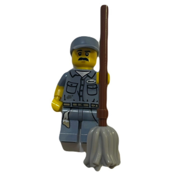 二手 LEGO 樂高 71011 minifigures 第15代 9號 series 清潔工 Janitor 拖把 | 蝦皮購物