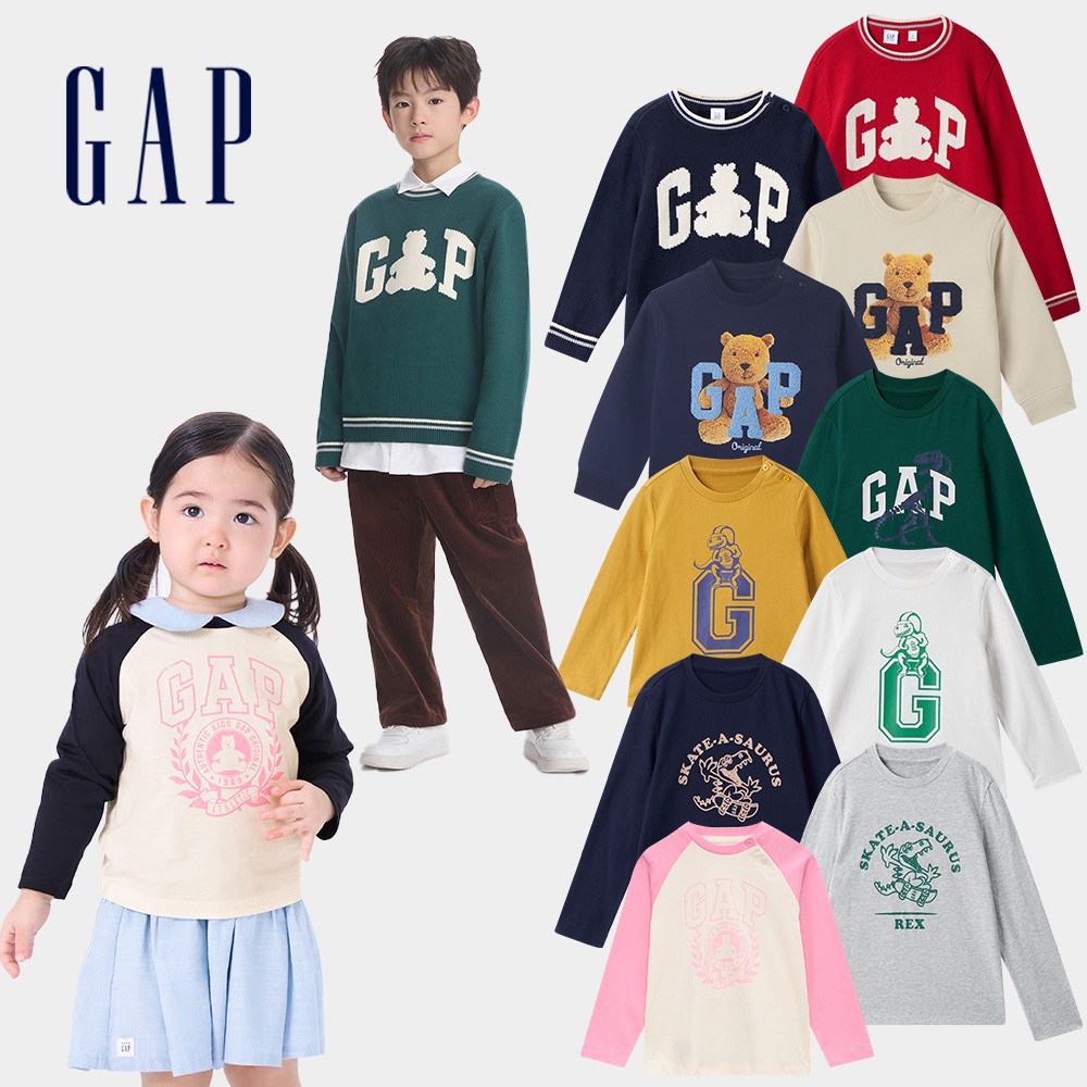 Gap幼童/兒童裝 Logo小熊刺繡/刷毛/印花圓領長袖上衣/毛衣-多款任選(641748&606608&642625) | 蝦皮購物