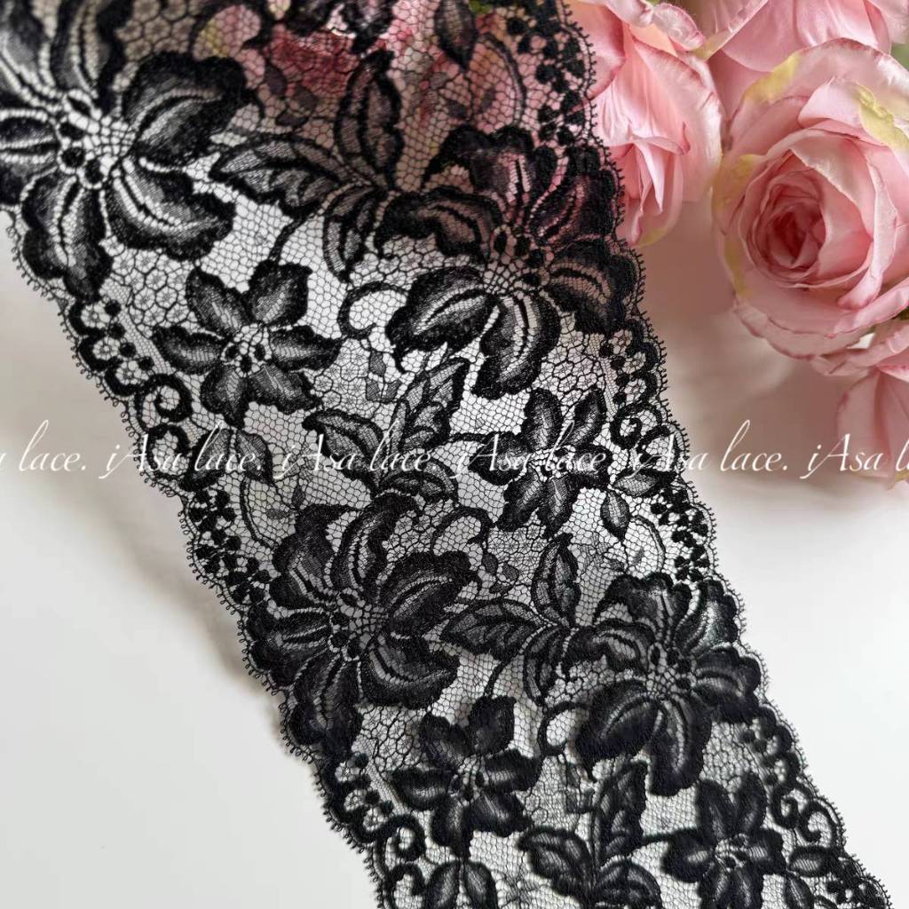 《iAsa愛莎の》手作材料 日本進口Sakae Lace黑色白色花朵鏤空無彈力蕾絲diy高級娃衣內衣花邊輔料 | 蝦皮購物