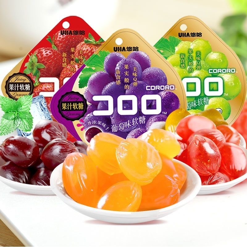 UHA悠哈 果汁軟糖52g/包 uha 味覺糖 紫葡萄白葡萄白桃草莓芒果可樂 多口味 水果味 爆漿软糖 休閒 | 蝦皮購物