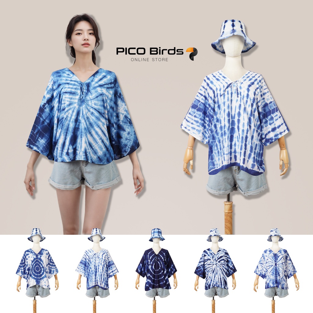 【pico bird】泰國藍染V領寬鬆七分袖上衣｜手工染色民族風棉麻襯衫｜文青休閒風格百搭上衣 | 蝦皮購物