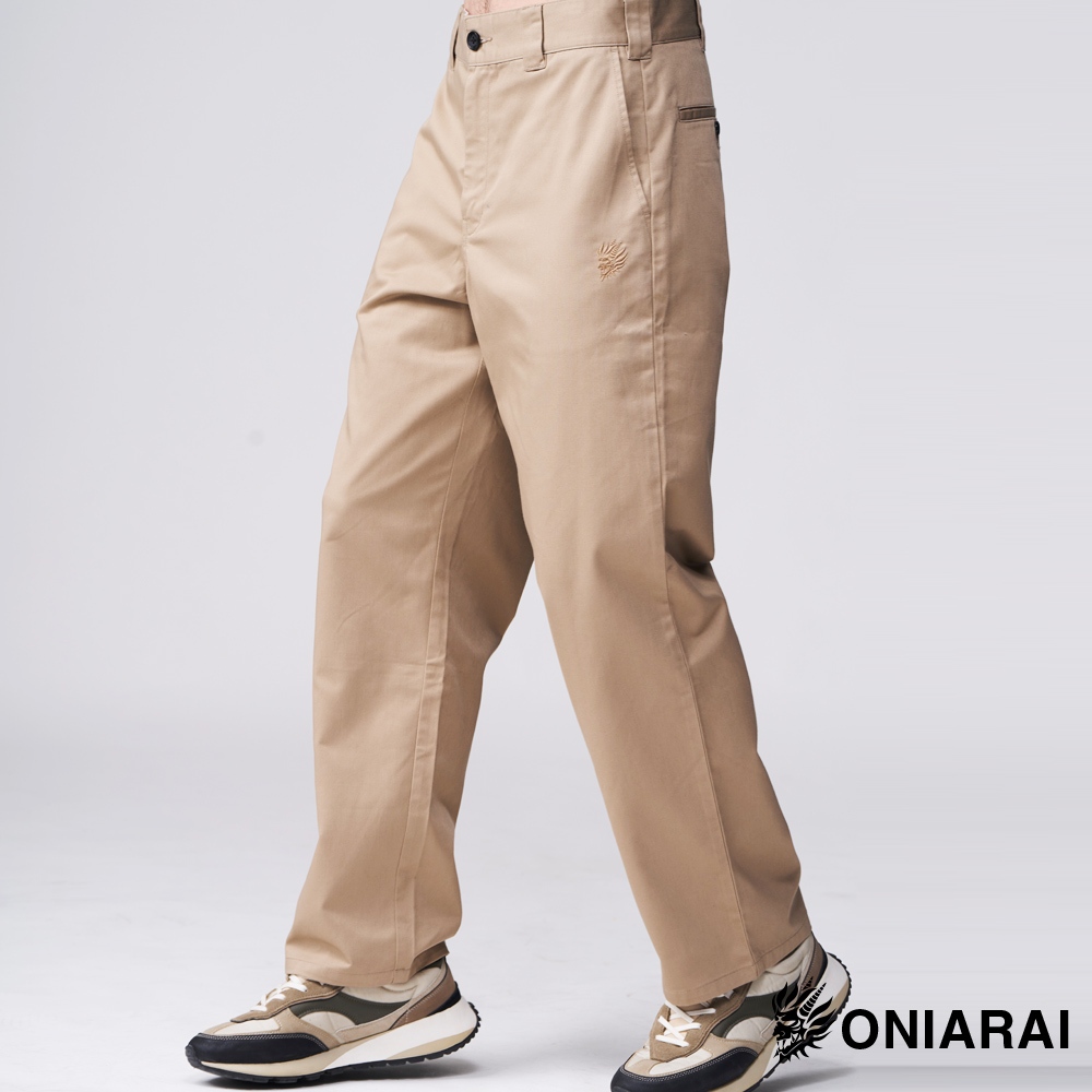 BLUE WAY 鬼洗 ONIARAI - 鬼頭LOGO休閒寬版直筒褲(卡其) | 蝦皮購物
