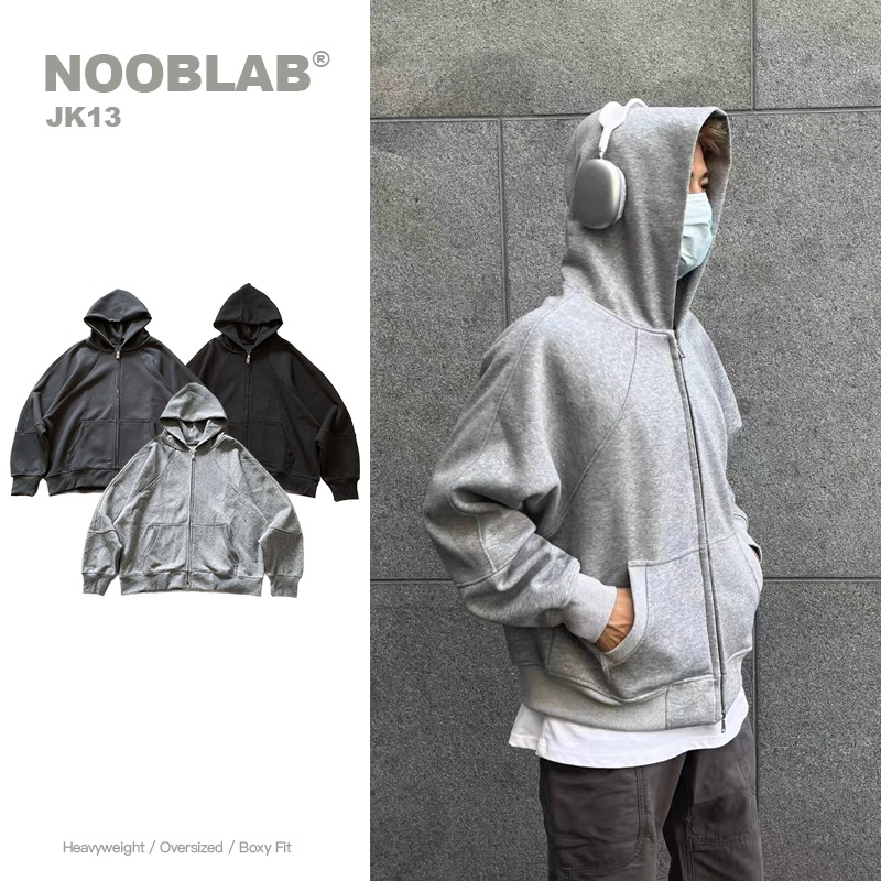 NOOB LAB 」重磅500G空氣棉 寬短 Boxy 剪裁落肩 雙向拉鍊 連帽外套 clean fit[JK13] | 蝦皮購物