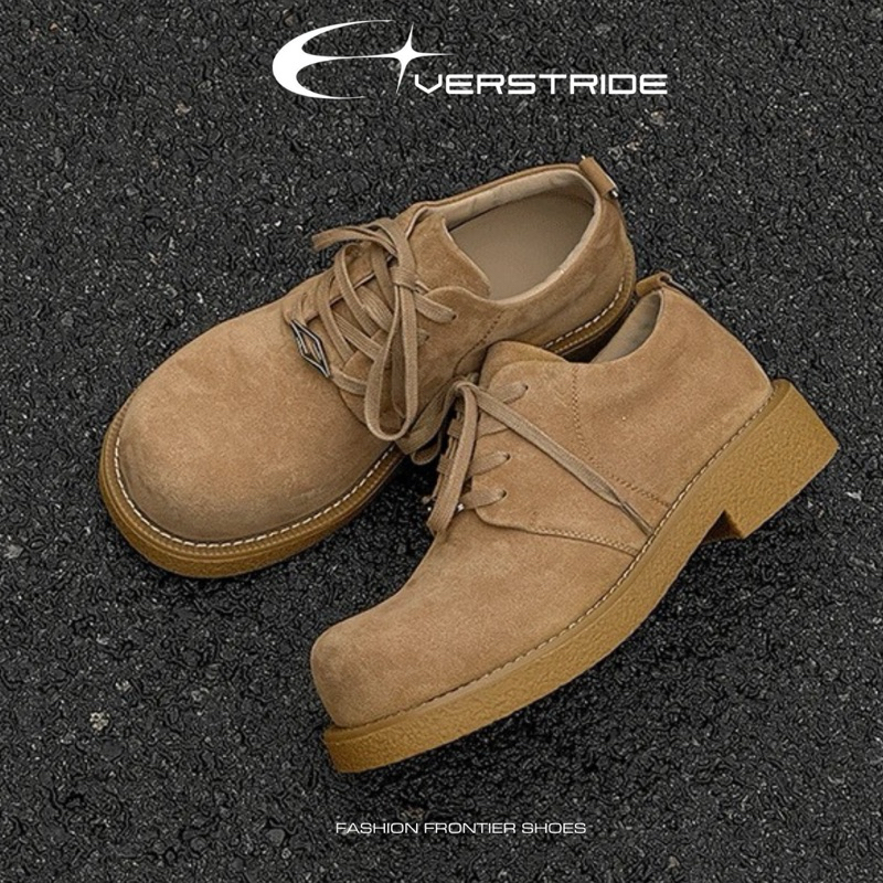EVERSTRIDE 2025 卡其 英倫 工裝 男生 穿搭 絨毛 厚底 增高 德比鞋 | 蝦皮購物