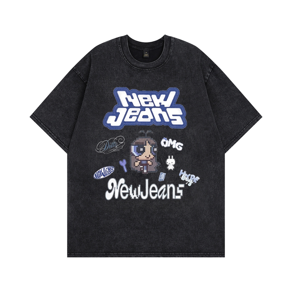 【Qodi】現貨 newjeans 洗水 直噴 印花 短T 寬鬆 重磅棉 水洗 印花 落肩 寬鬆 水洗短Tee 男女可穿 | 蝦皮購物