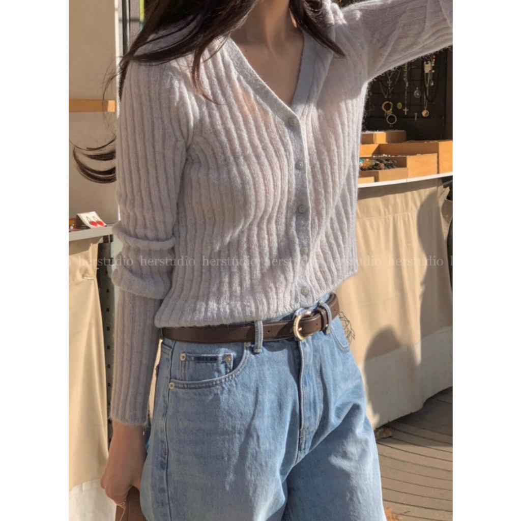 HERStudio韓國代購 羊駝毛輕薄豎紋罩衫(4col) | 蝦皮購物