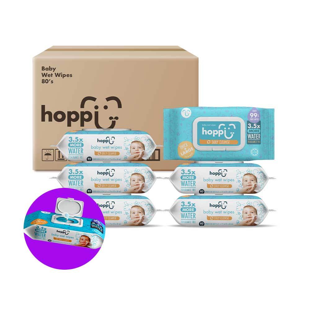 Hoppi嬰兒純水濕紙巾80抽24包加蓋款【升級款】不連抽【含水量升級，單包重量增加到了520g】 | 蝦皮購物
