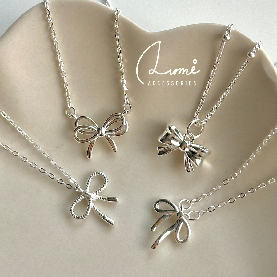 [ALUMI] 蝴蝶結項鍊｜S925純銀 蝴蝶結墜飾 頸項鍊 短項鍊 飾品 純銀項鍊 (共四款) | 蝦皮購物