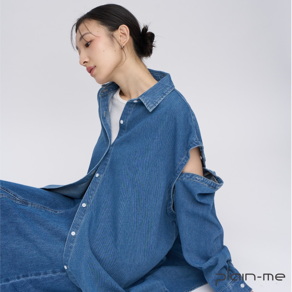 plain-me [SAAKO] 丹寧 牛仔 襯衫 3WAY 可拆袖 [SAA3316-242] | 蝦皮購物