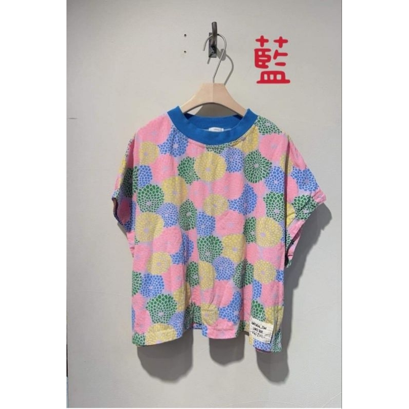 正韓 4n5家領撞色滿版花棉t(藍) | 蝦皮購物