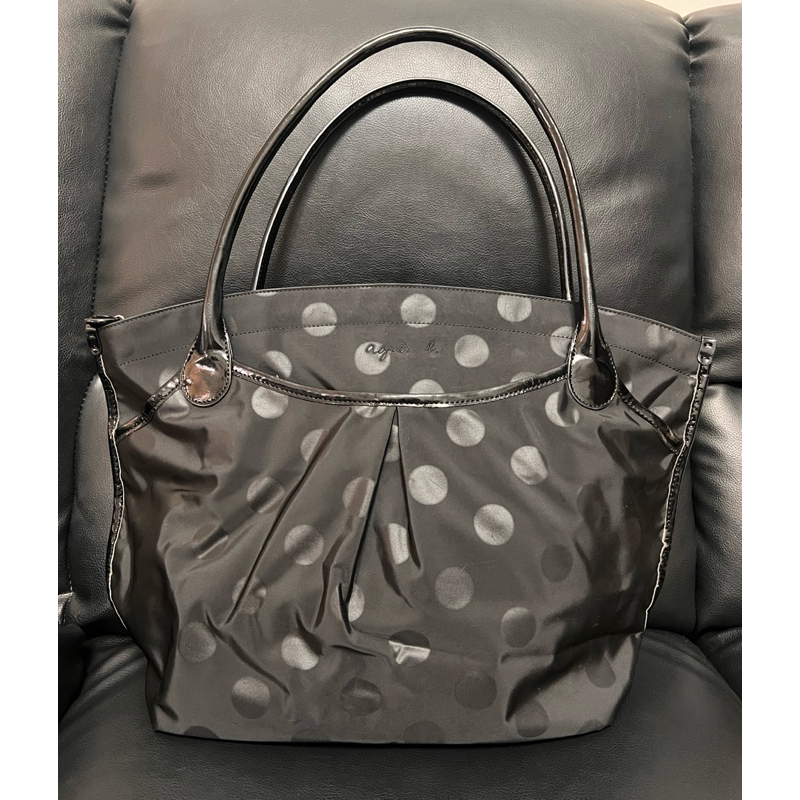 法國精品 agnes.b 肩背包 托特包 黑色點點 | 蝦皮購物