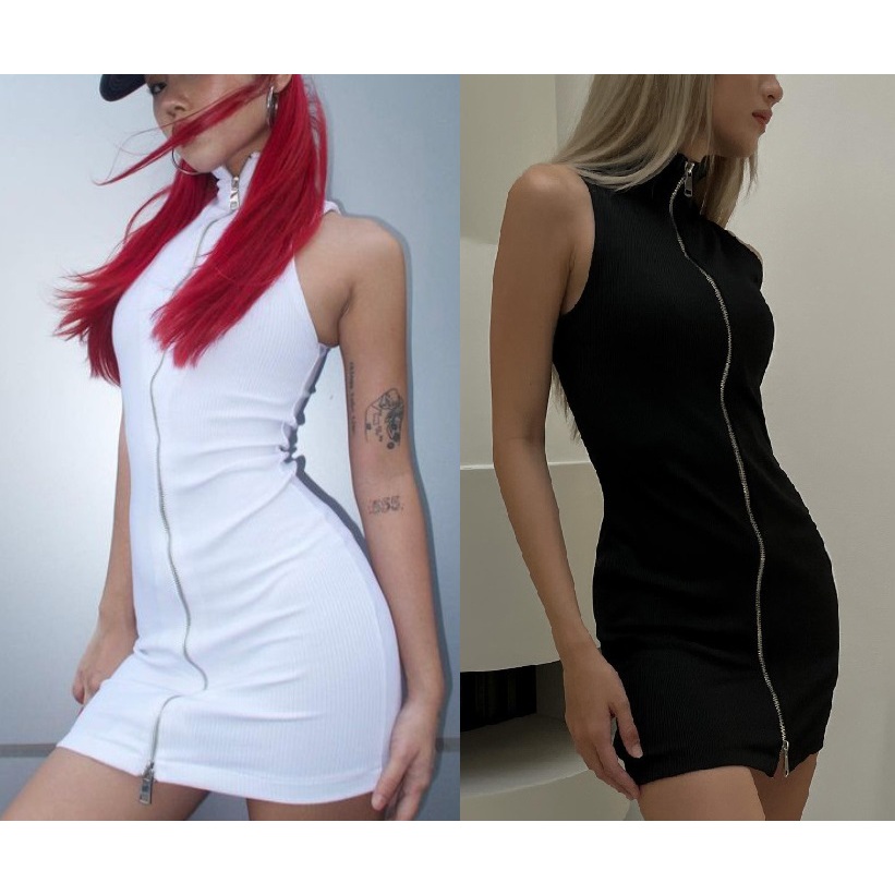 D115 新款 S-L 上下雙頭拉鍊 針織連衣裙 彈性修身 時尚 性感 拉鍊 圓領 包臀裙 夜店 酒吧 JS服飾 | 蝦皮購物