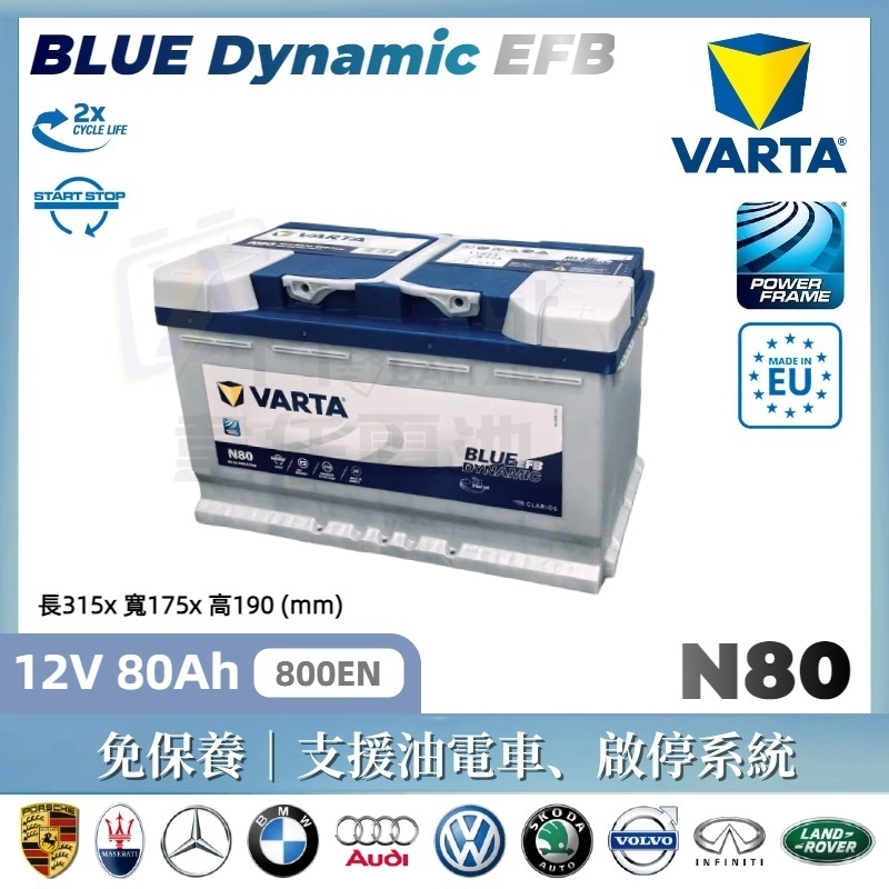 韋任電池🔋』VARTA華達 BLUE Dynamic EFB N80 啟停系統 油電車 歐洲製造 | 蝦皮購物