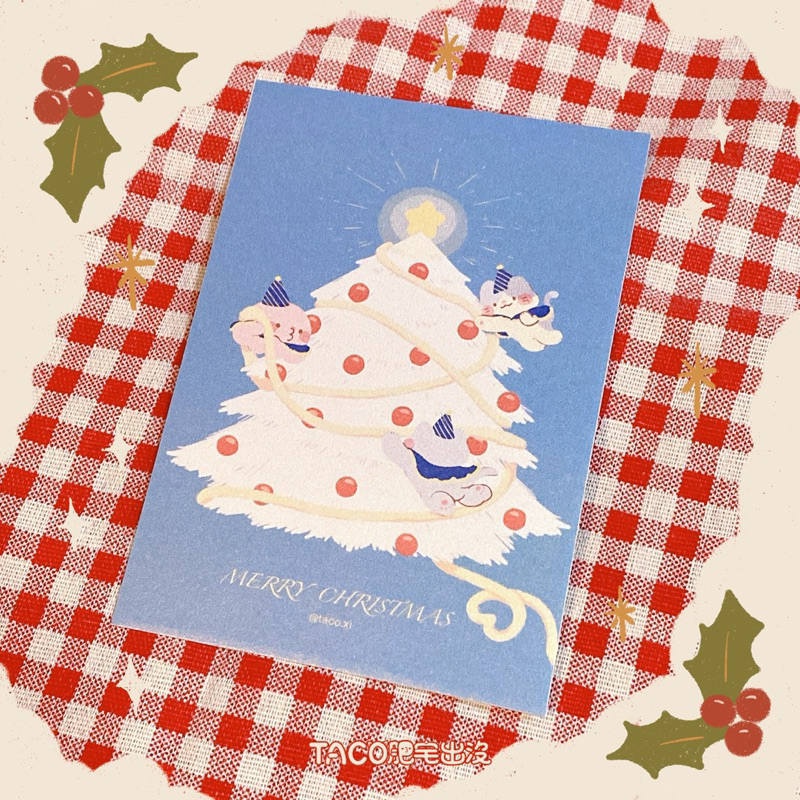 TACO.XI 聖誕樹明信片 postcard 聖誕節卡片 小精靈 章魚 貓咪 聖誕夜 交換禮物 星星christmas | 蝦皮購物
