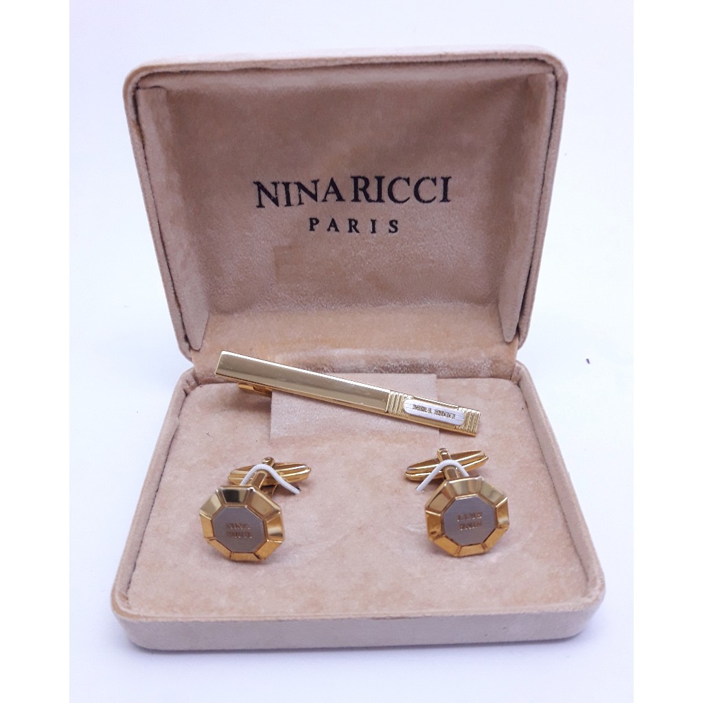 【Vivian 二手物】法國巴黎 NINA RICCI 蓮娜麗姿金銀雙色領帶夾及八角形袖扣 | 蝦皮購物