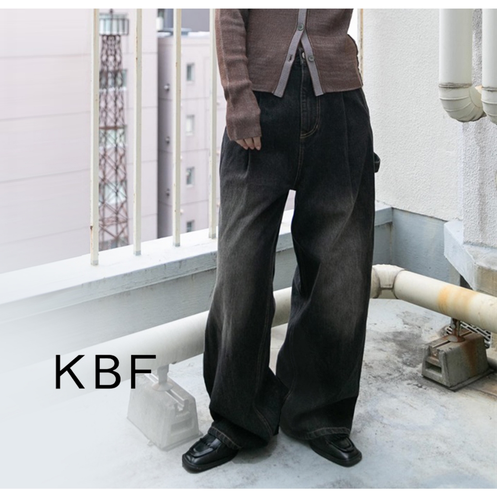 (現貨正品) KBF 淺藍色/黑色復古感寬版牛仔畫家褲-38號 日本女裝/日本購入/專櫃購入 | 蝦皮購物