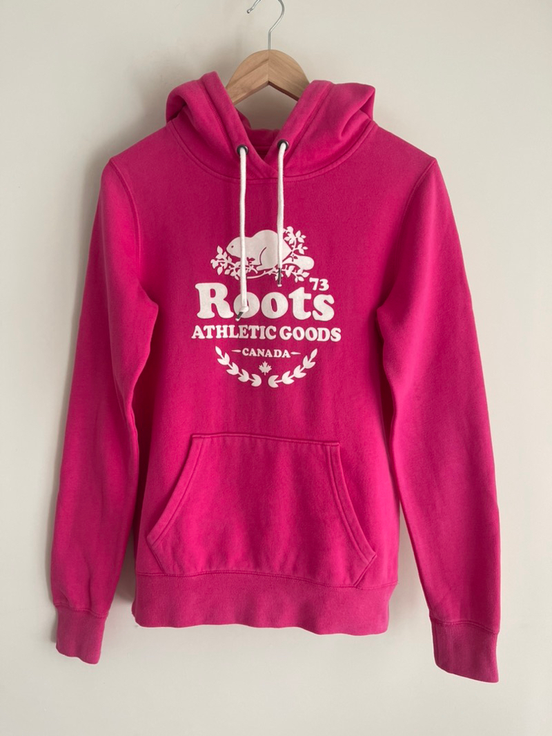 《保留，勿下單》Roots【二手】女（女童）連帽內刷毛大學T / XS 桃紅 | 蝦皮購物