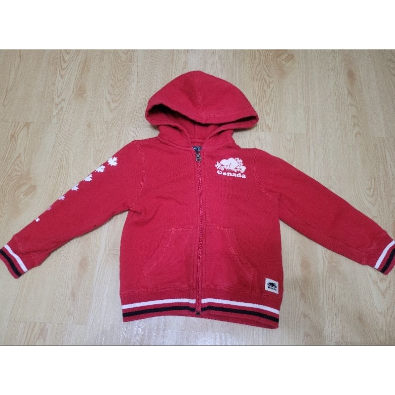 roots kids 女童 紅 Canada 楓葉 滾邊 連帽外套 連帽 外套 5T | 蝦皮購物