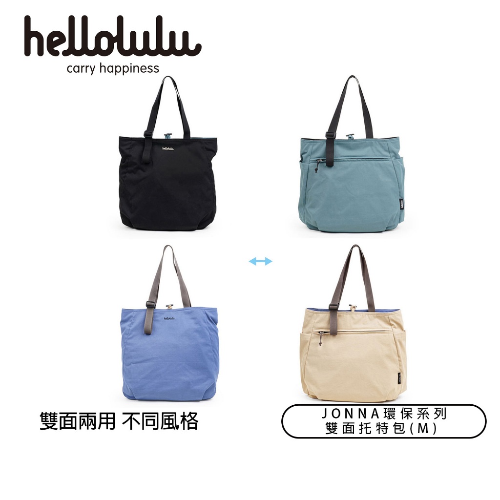 Hellolulu 環保系列JONNA雙面托特包(M) 黑/雲杉綠:經典藍/土褐 | 蝦皮購物