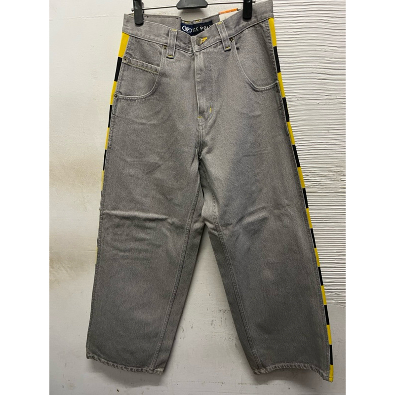 灰色ICE POLE Jeans 32吋Y2K Baggy Rave織帶字條滾邊 男女皆可 正老品只有一件#1575 | 蝦皮購物