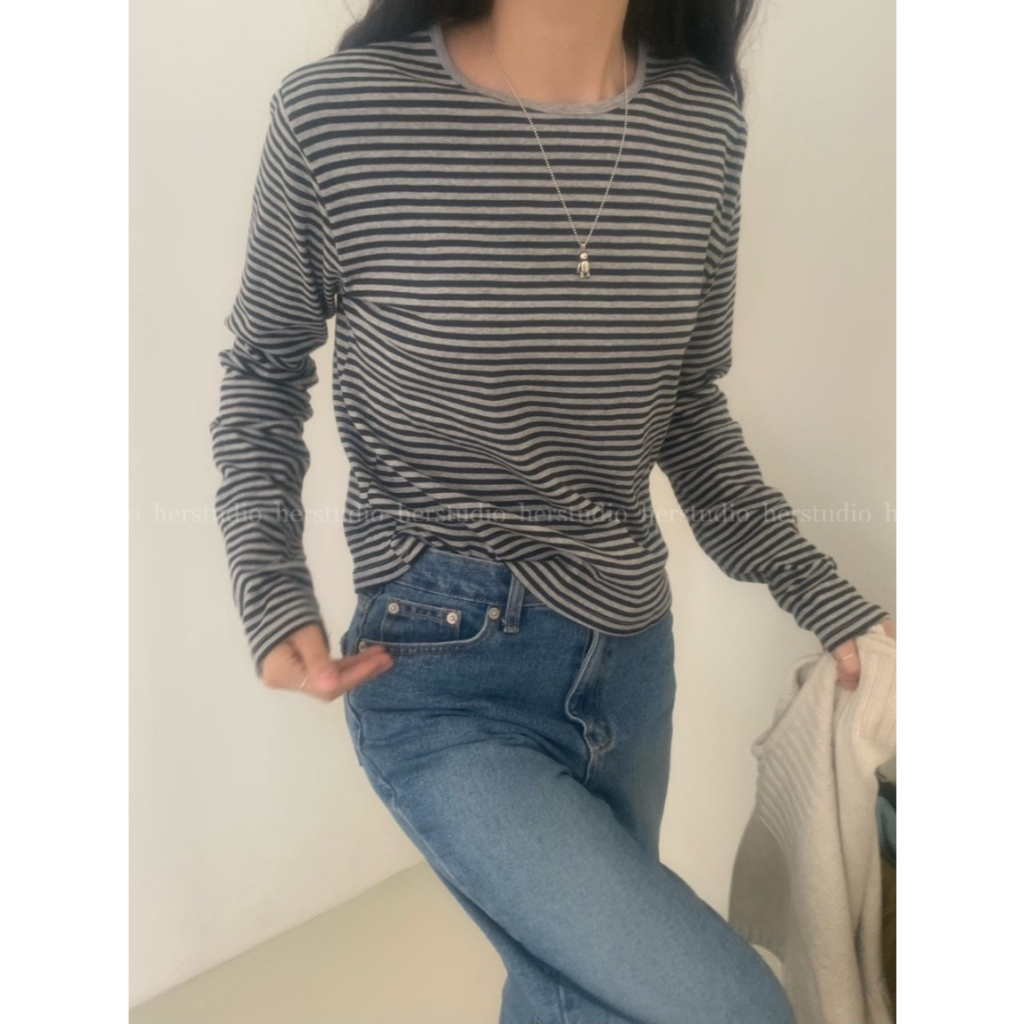 HERStudio韓國代購 日常圓領條紋T(4col) | 蝦皮購物
