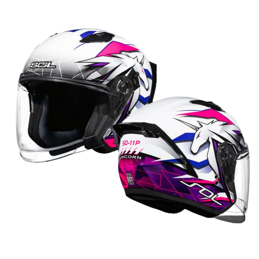 SOL 安全帽 SO-11P SO11P 獨角獸 白粉 半罩 3/4罩 內藏墨鏡 加長鏡片 輕量化 雙D扣 雙層鏡 | 蝦皮購物