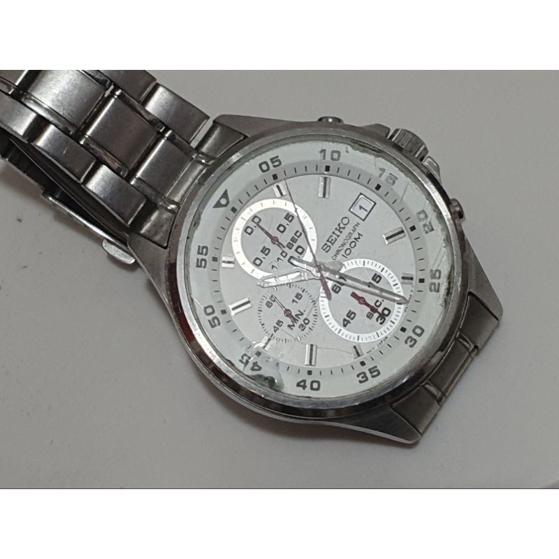 SEIKO 白盤 登峰造極三眼計時腕錶 手錶 SSB375P1 鏡面有瑕疵 二手品 無盒 過保固 | 蝦皮購物