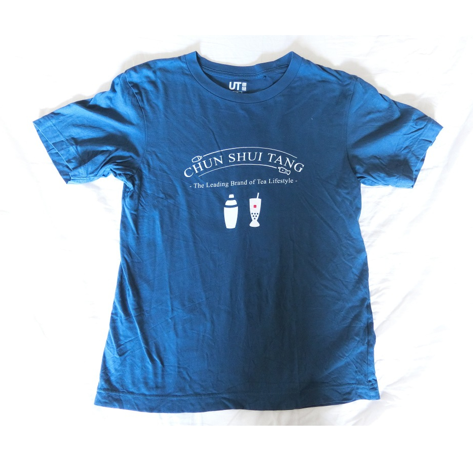 【Uniqlo】XS號 (大人款) 春水堂珍奶圖案 藍色短袖T恤 | 蝦皮購物