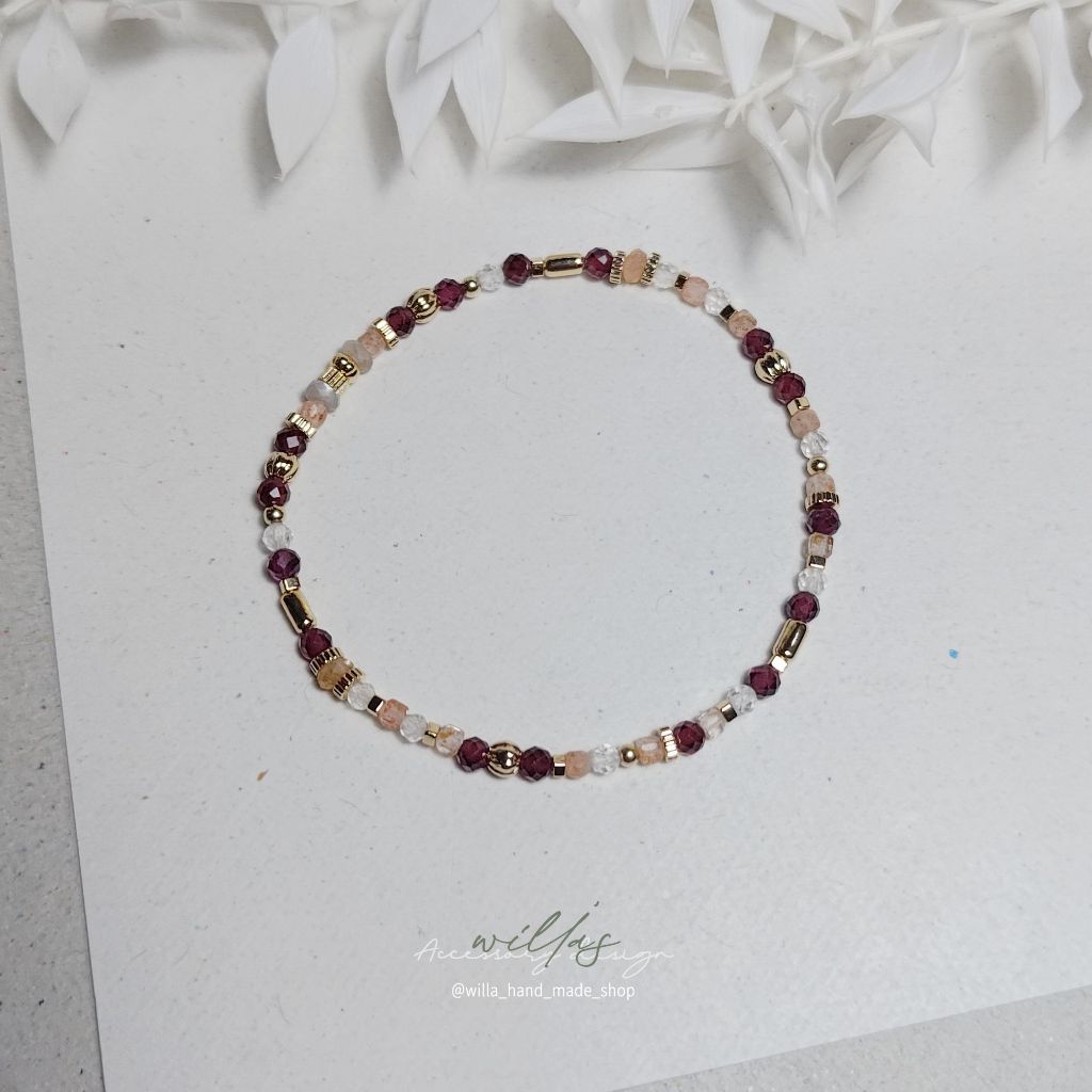 ≡Willa≡石榴石 白水晶 月光石 美國14KGF 設計手鍊 迷你晶石 輕珠寶手鍊 一月誕生石 幸福與愛情 自信 | 蝦皮購物